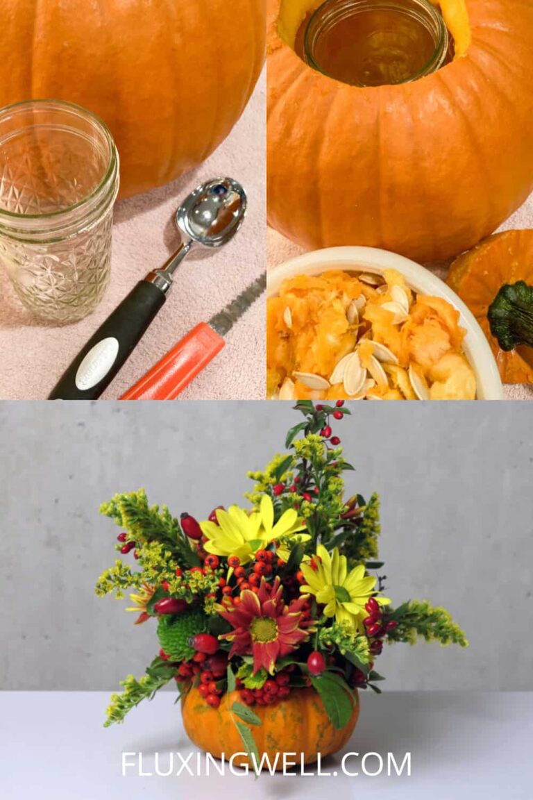Pumpkin Centerpieces with Flowers: An Easy DIY - Fluxing Well